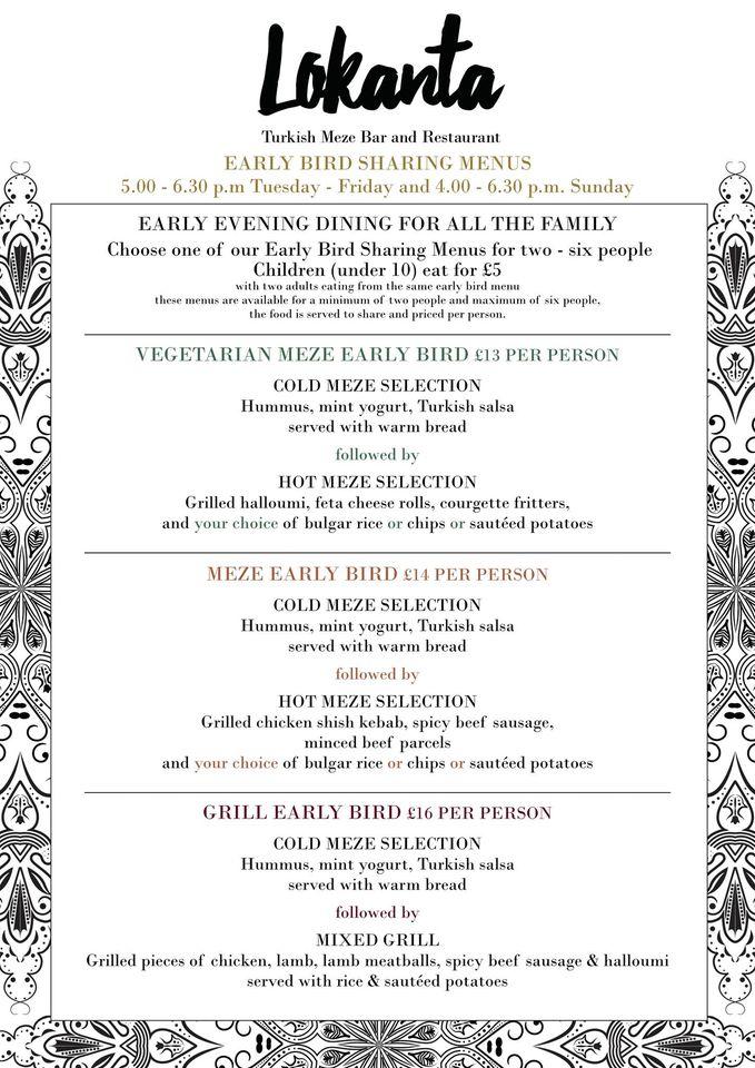 Menu at Lokanta restaurant, Sheffield