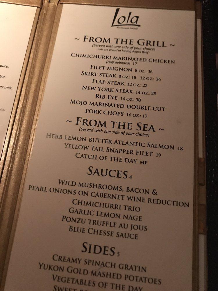 Menu at Lola Restaurant & Grill, Miami Beach, Collins Ave