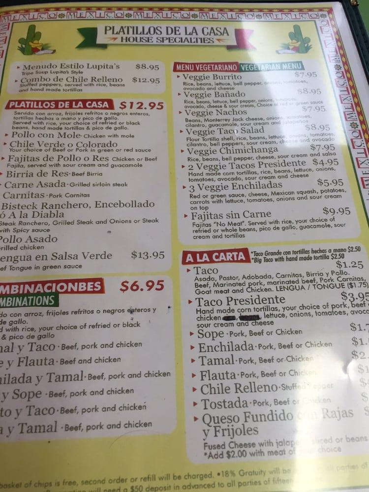 Menu at Maria's Mexican Restaurant, Carson City