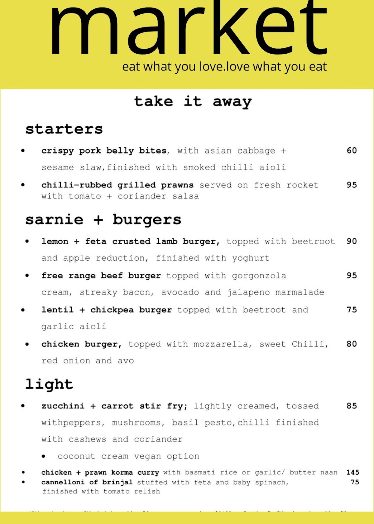 Menu at Market Café Restaurant, Durban