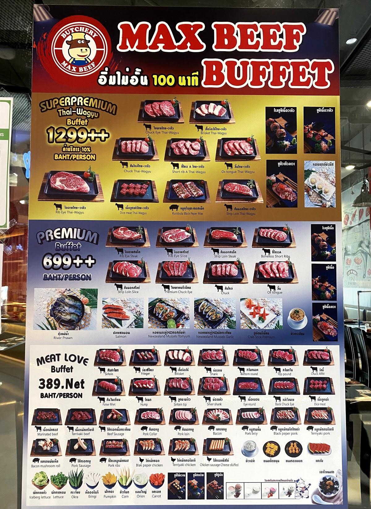 Menu at Max Beef restaurant, Khao Khansong