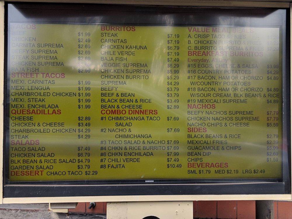 Menu at Mexicali Express restaurant, Beaverton, SW Canyon Rd #2104