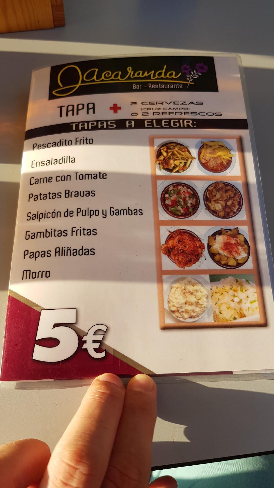 Carta de Restaurante Jacaranda, Puerto de Sagunto
