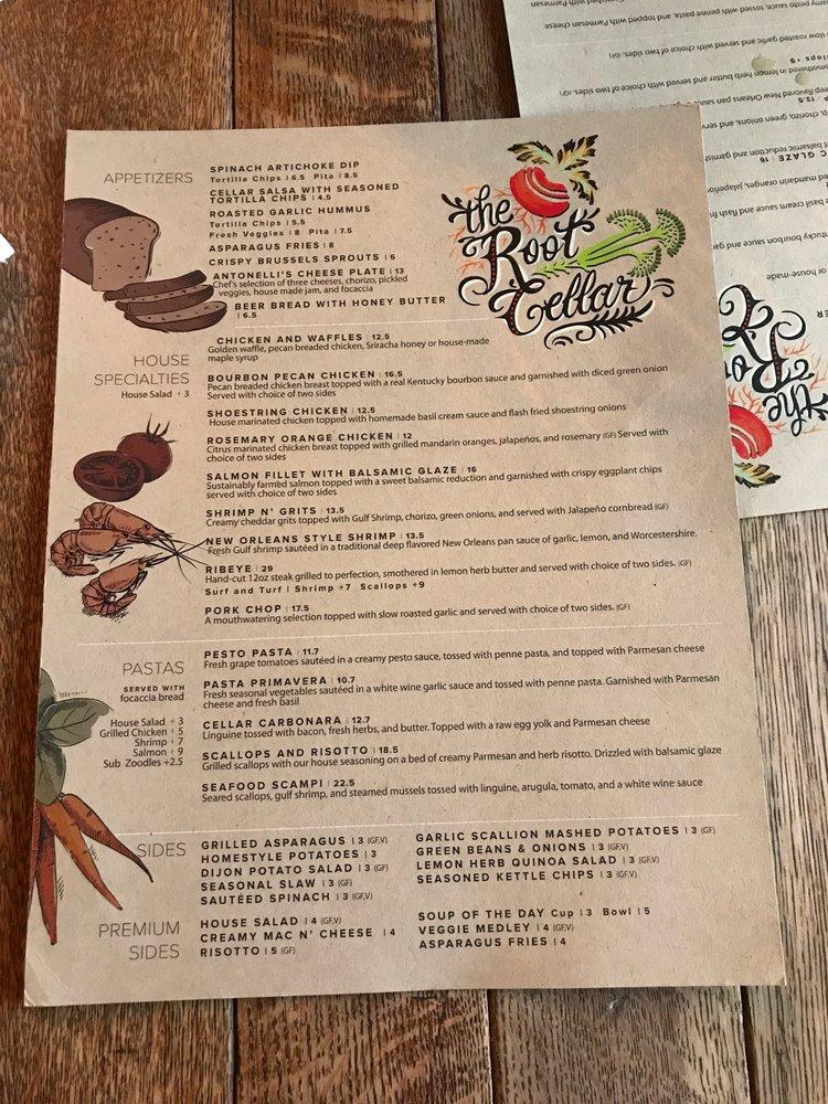Menu at The Root Cellar Cafe, San Marcos