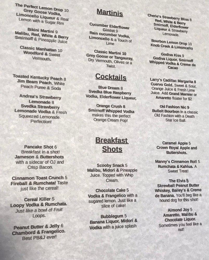 Menu at Toasted restaurant, Calabash