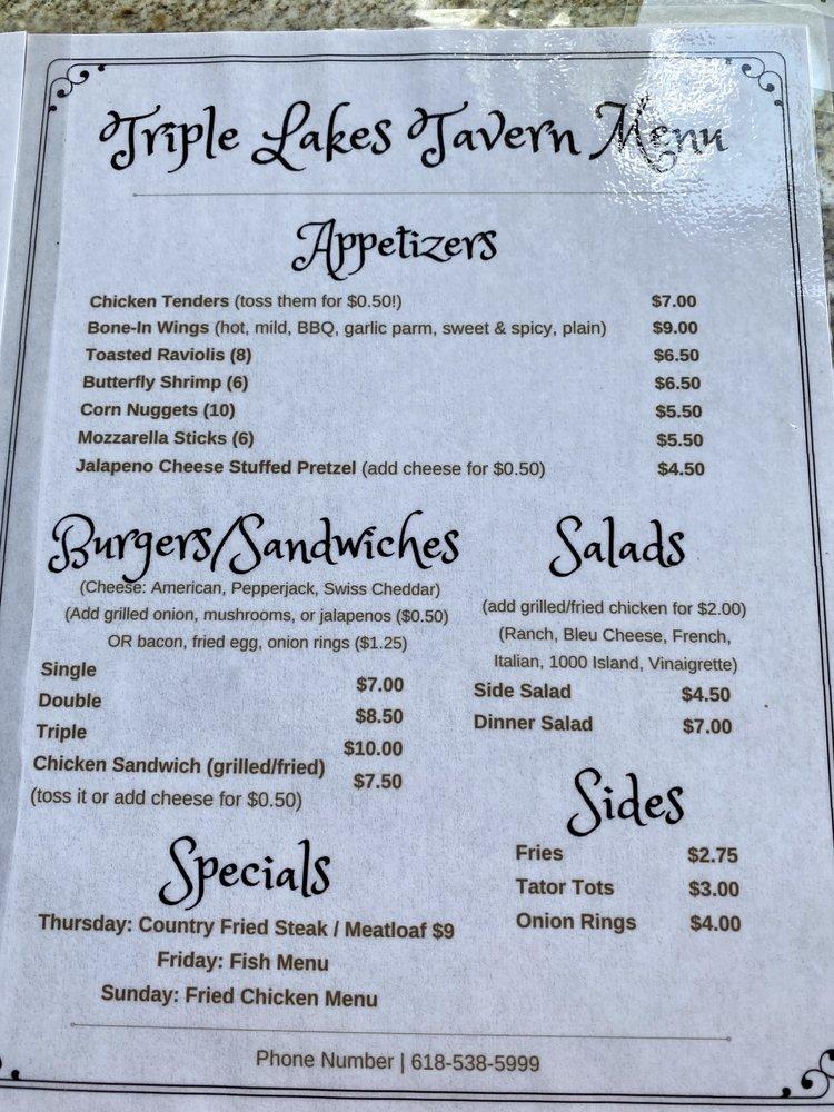 Menu at Triple Lakes Tavern pub & bar, Dupo