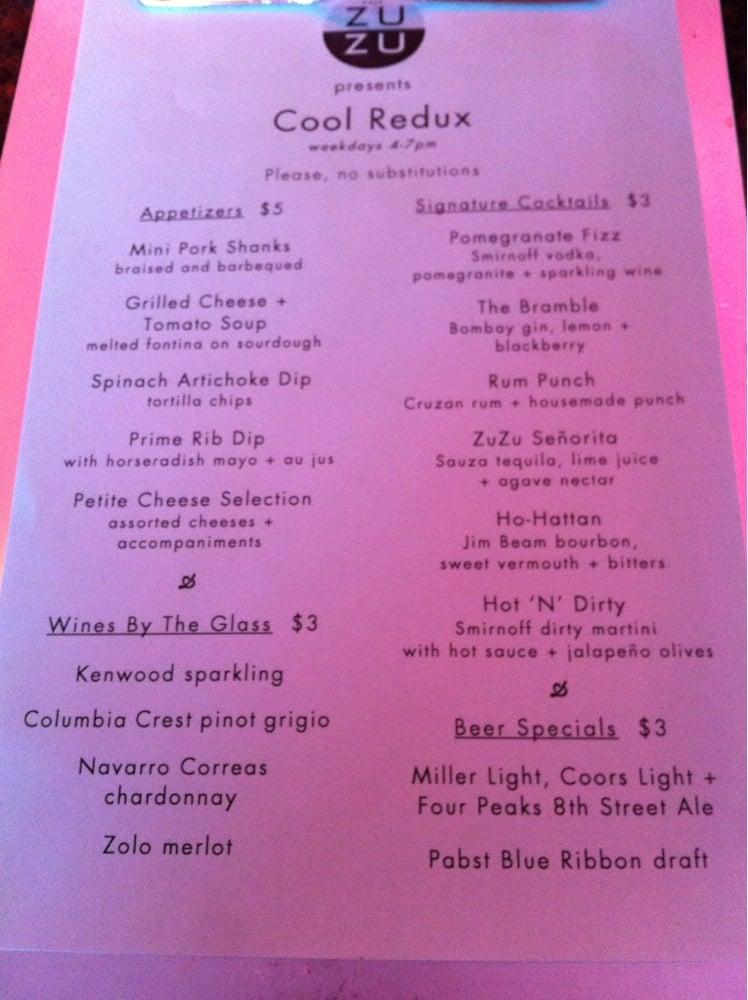 Menu at ZuZu pub & bar, Scottsdale, E Main St