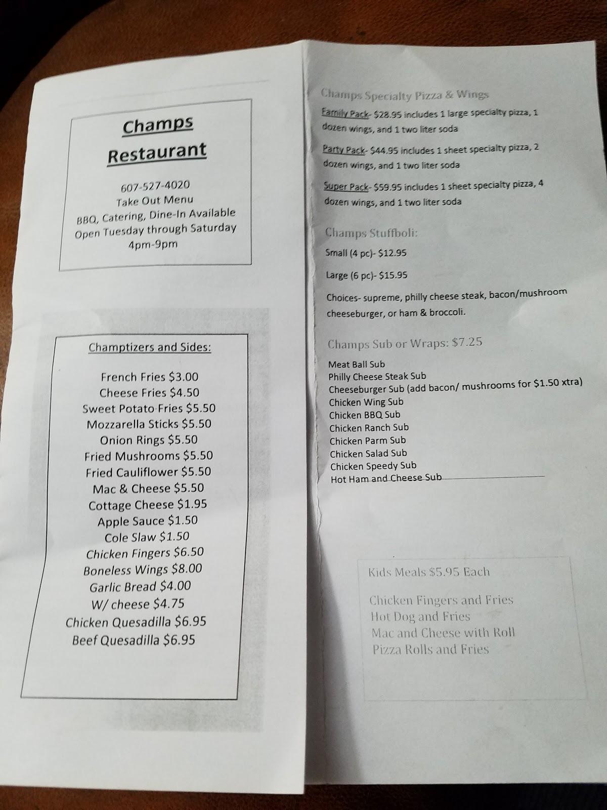 Menu at Champs restaurant, Campbell
