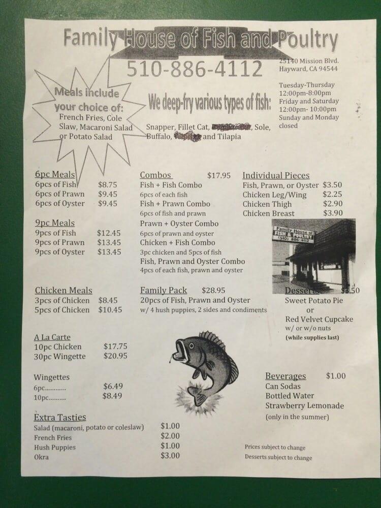 Carta del restaurante Family House of Fish & Poultry, Hayward