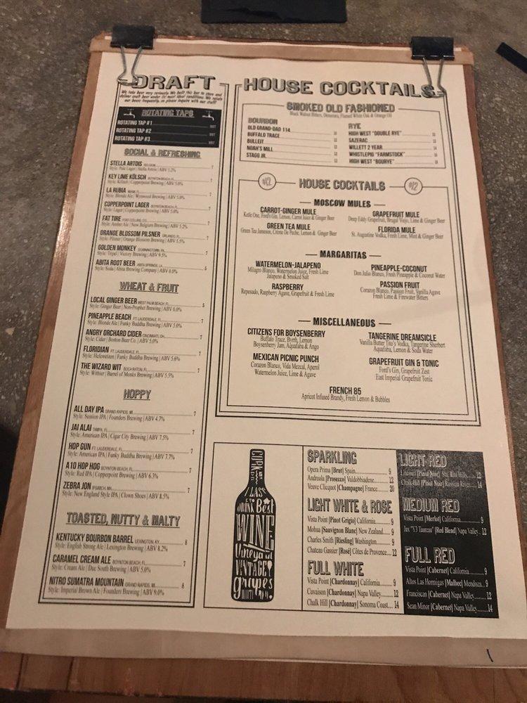 Menu at Park Tavern pub & bar, Delray Beach