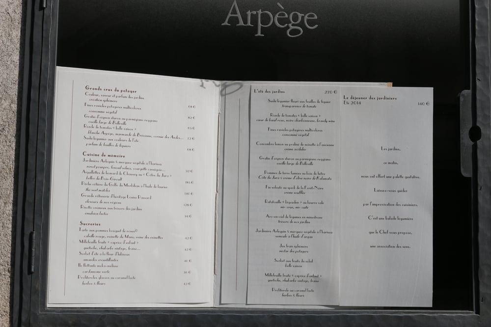 Menu at Arpège restaurant, Paris, 84 Rue de Varenne