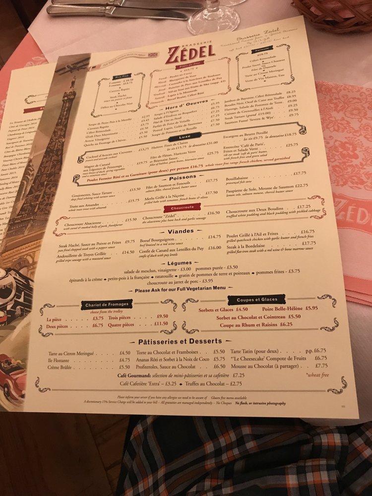 Menu at Brasserie Zédel pub & bar, London, 20 Sherwood St