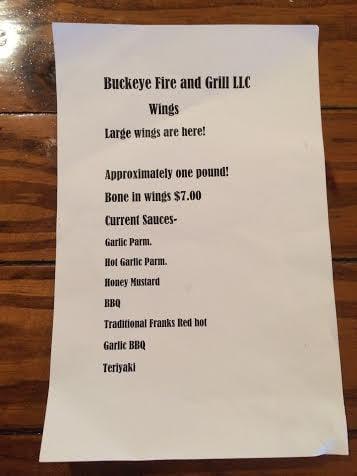 Menu at Buckeye Fire and Grill Llc pizzeria, Clyde