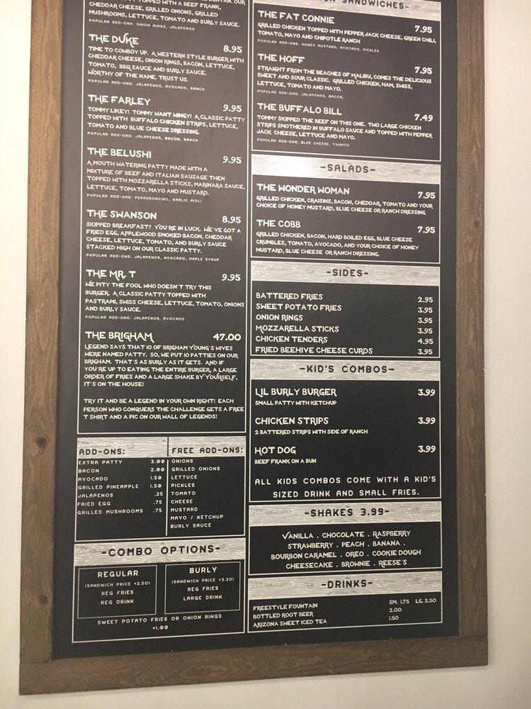 Menu at Burly Burger restaurant, South Weber, E South Weber Dr Suite 4