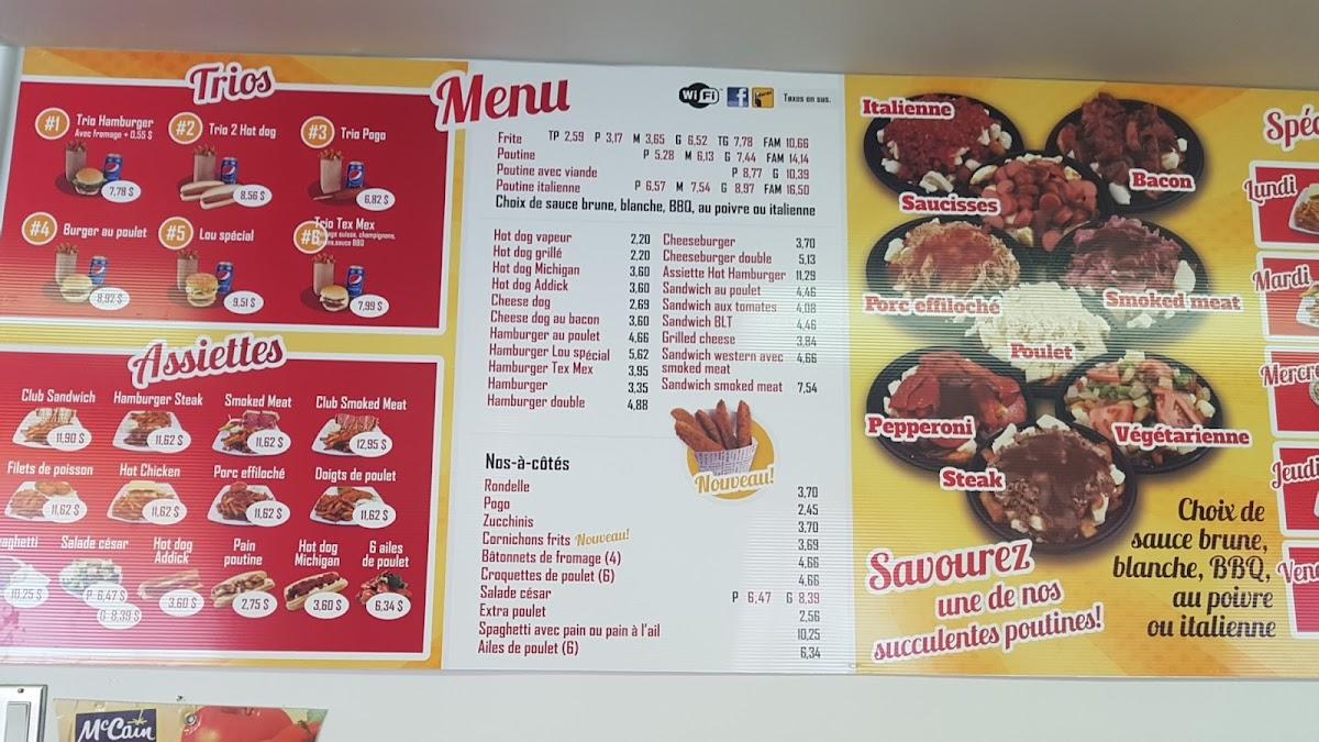 Menu au Chez Lou Patate restaurant, Gatineau