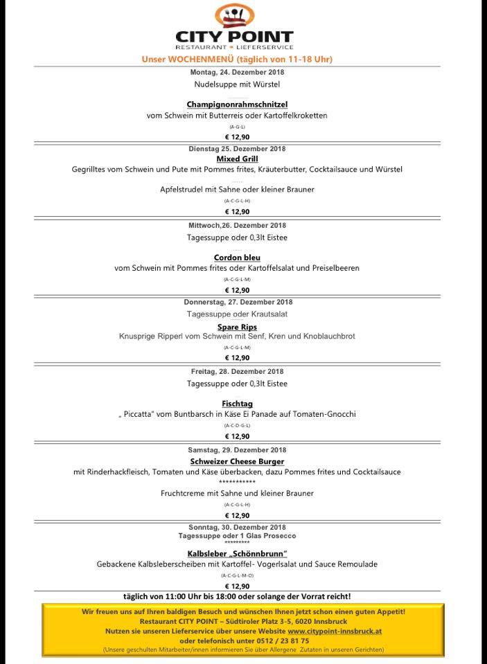Menu at City Point Restaurant & Lieferservice, Innsbruck