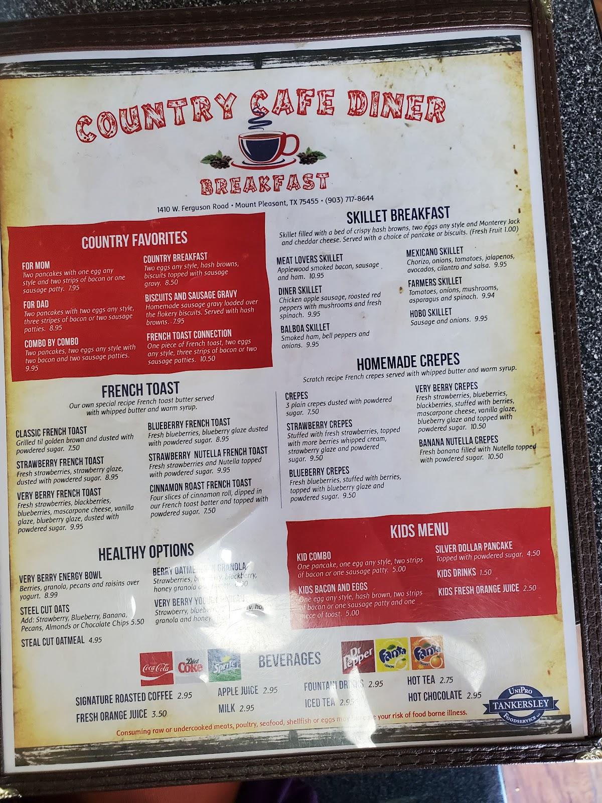 Menu at Country Cafe Diner, Mount Pleasant