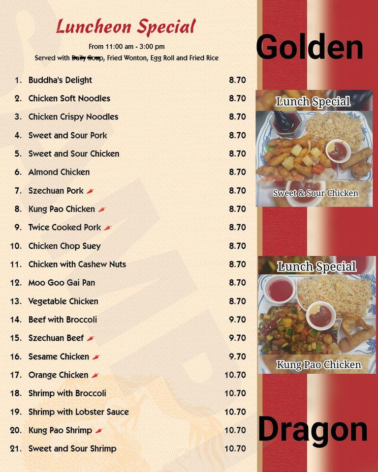 Menu at Golden Dragon restaurant, Ridgecrest