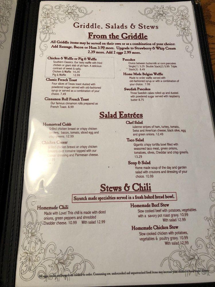 Menu at Homestead Restaurant & Bakery, Tacoma