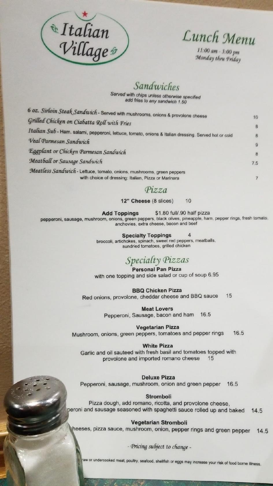 Menu at Italian Village Restaurant, Strongsville