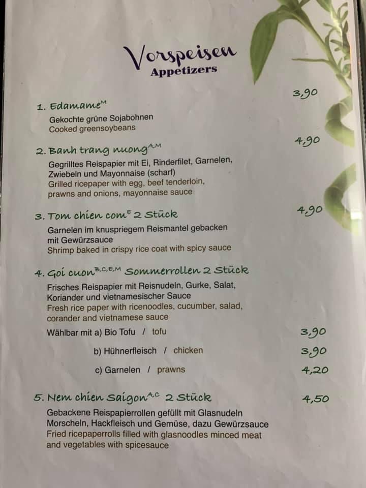 Speisekarte von Mama Dang restaurant, Düsseldorf