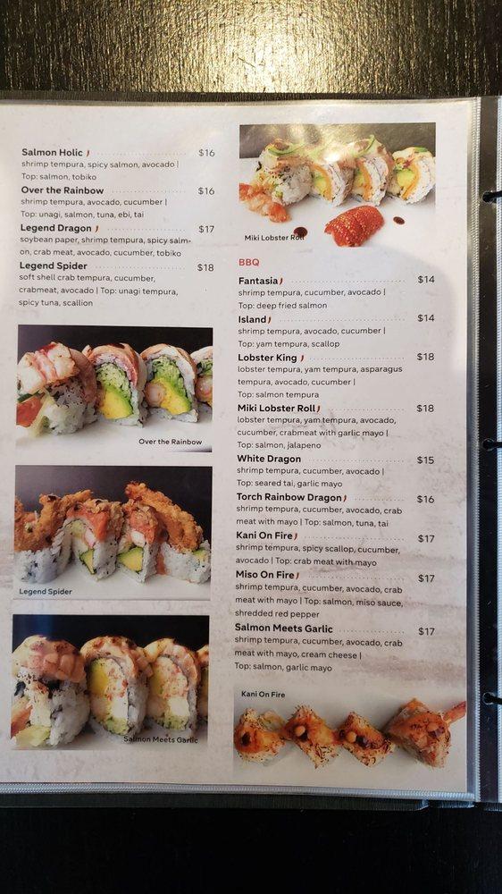 Menu at MiKi sushi restaurant, Markham