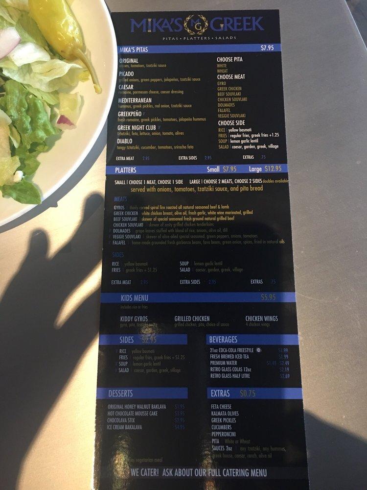Menu at Mika's Greek restaurant, Scottsdale, N Scottsdale Rd