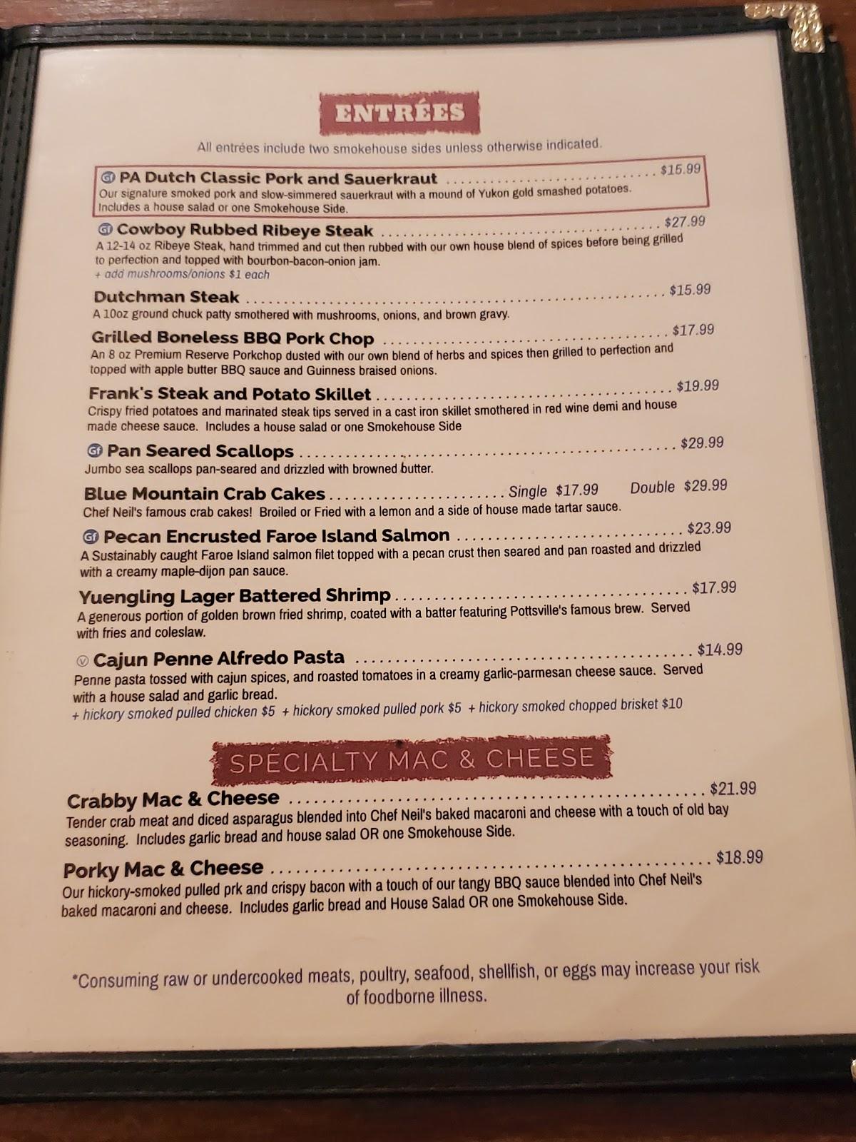 Menu at Point Phillips Hotel restaurant, Danielsville