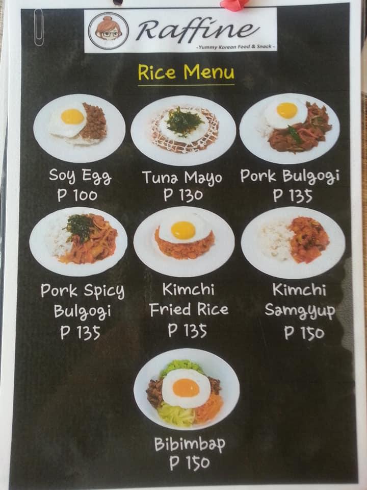 Menu at Raffine restaurant, Santo Tomas