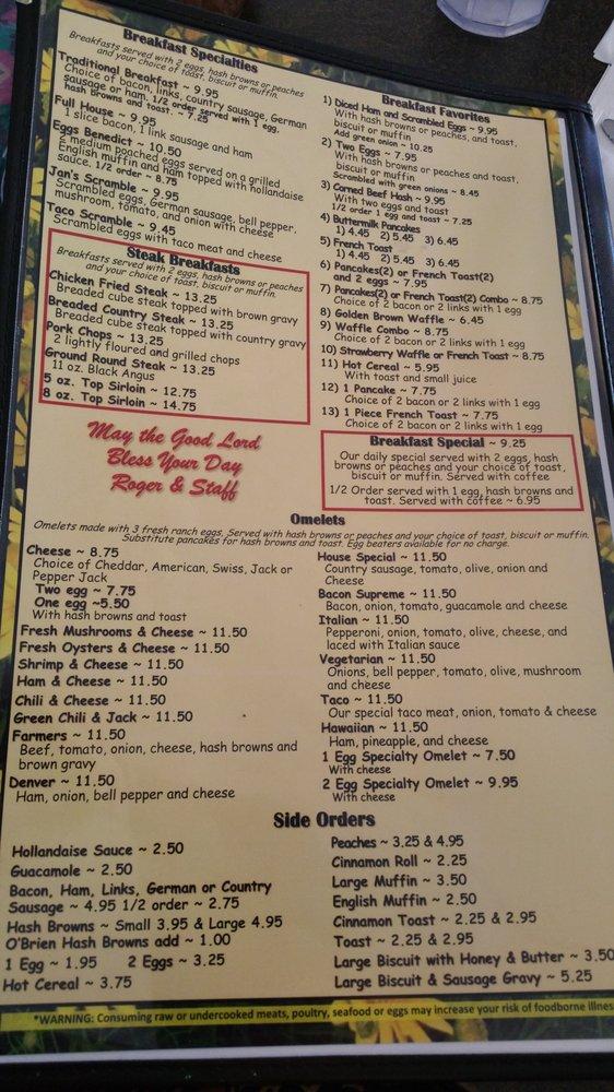 Menu at Roger's Restaurant, Albany