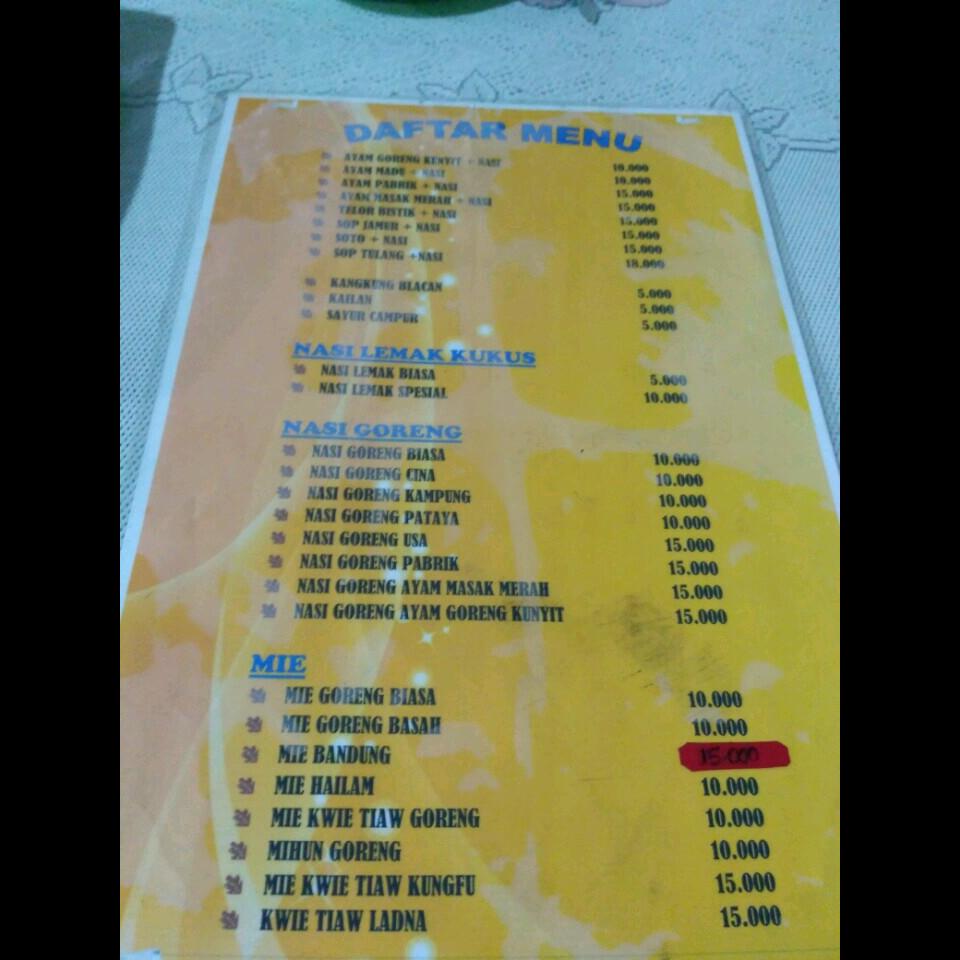Menu at Rumah Makan Minang Gembira restaurant, Lubuk Pakam