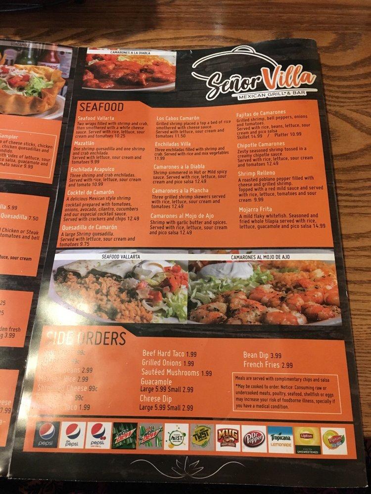 Menu at Señor Villa restaurant, La Crosse