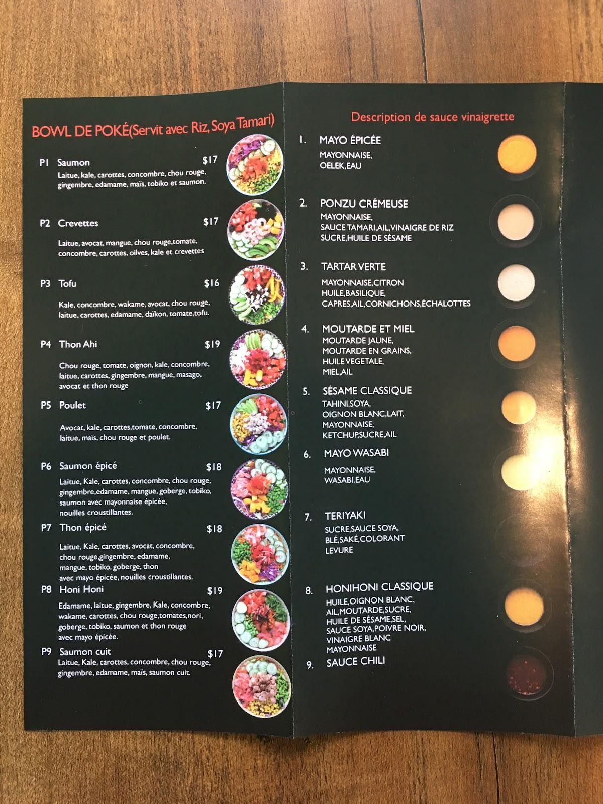 Carta del restaurante Sucré Sushi & Poke ( Sushi+Poké+Bubbl tea), Montréal