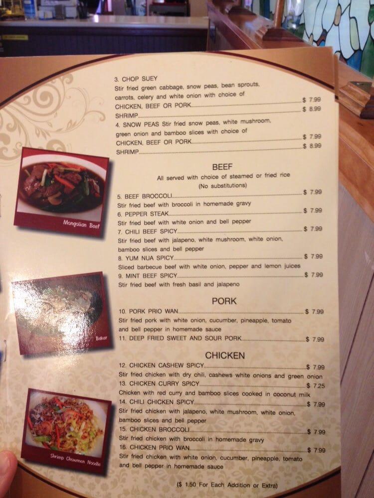 Menu at Thai Kitchen restaurant, Canyon