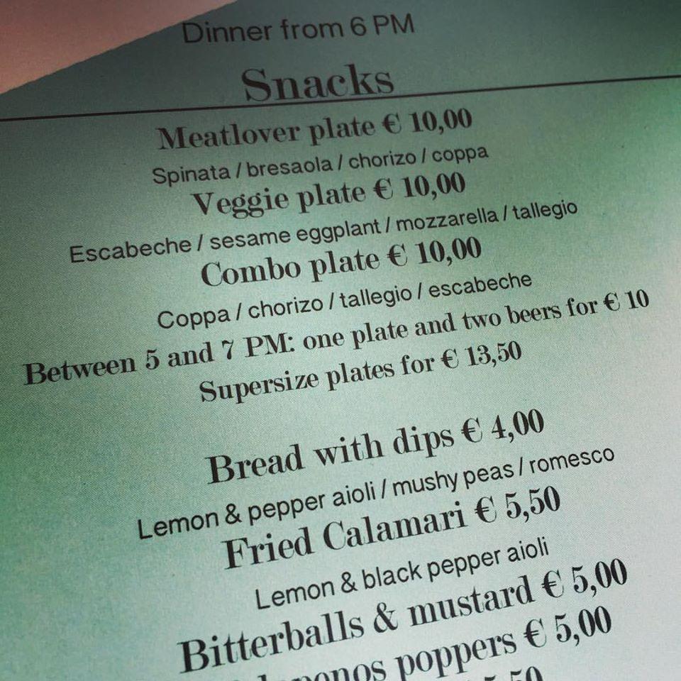 Menu at The Breakfast Club., Amsterdam, Haarlemmerplein 31
