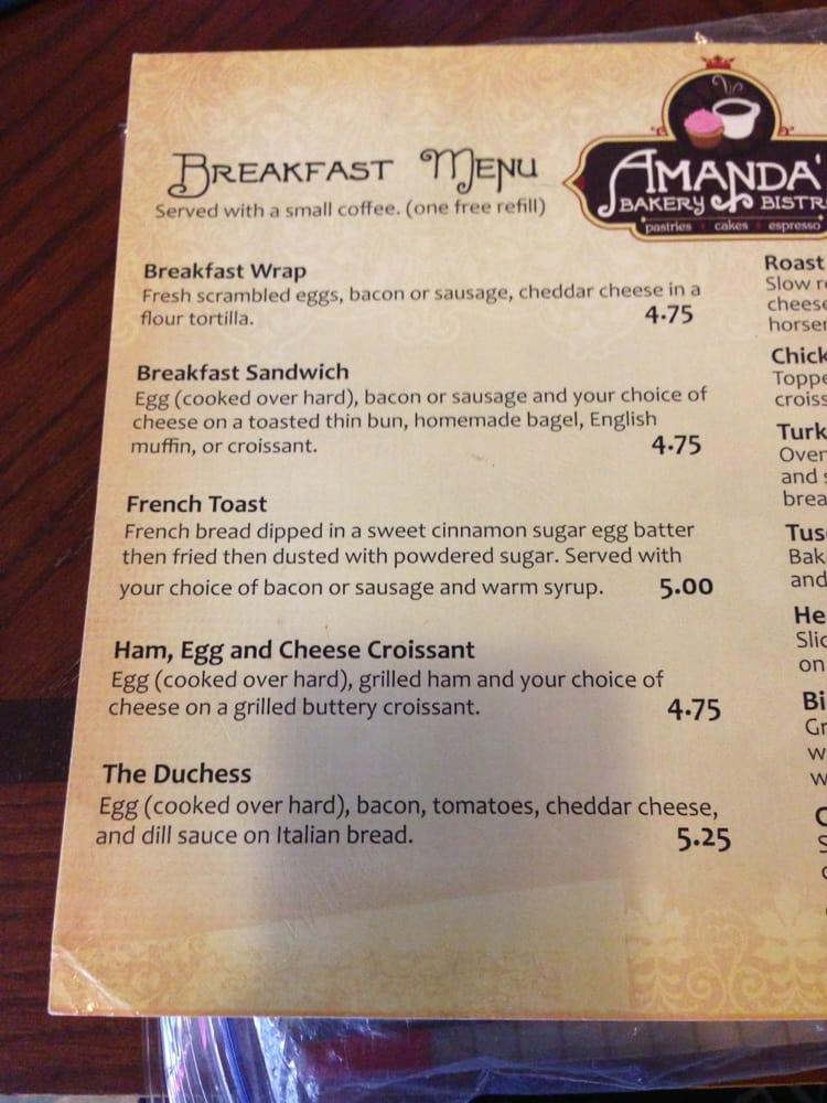 Menu at Amanda's Bakery & Bistro, Abilene