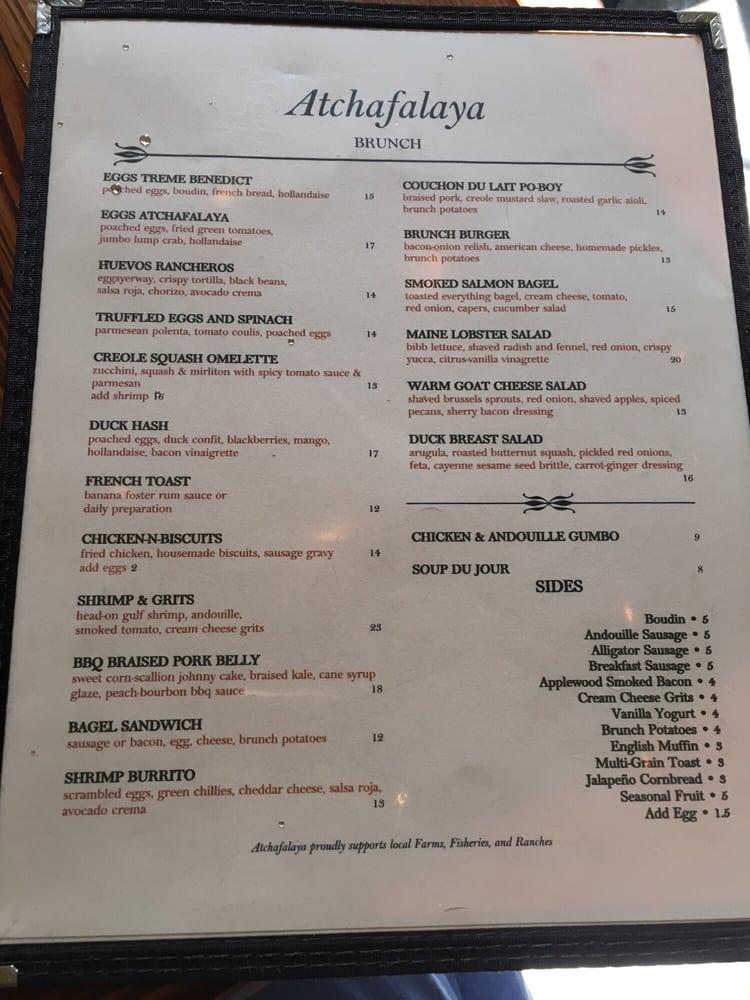 Menu at Atchafalaya restaurant, New Orleans, 901 Louisiana Ave