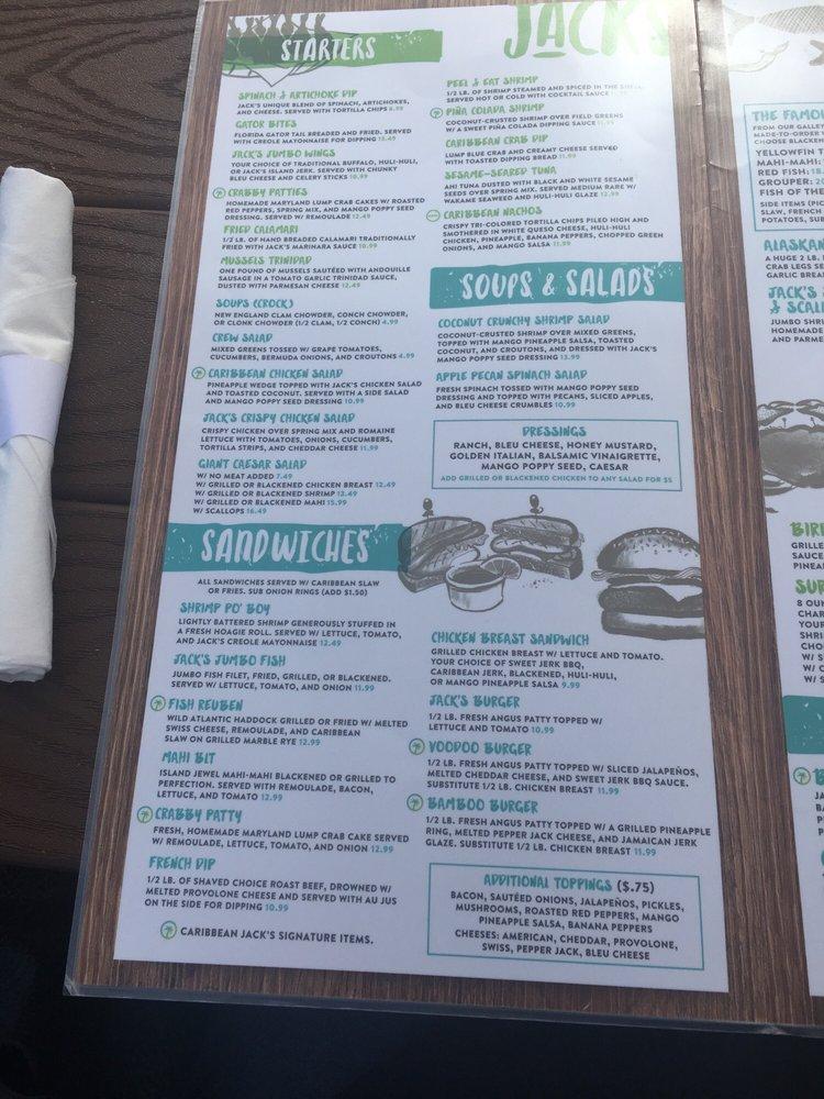 Menu at Caribbean Jack's pub & bar, Daytona Beach