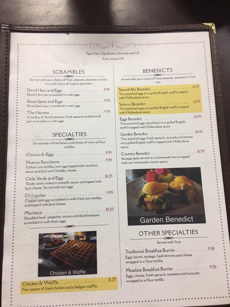 Menu at Hidden Cafe, Camarillo