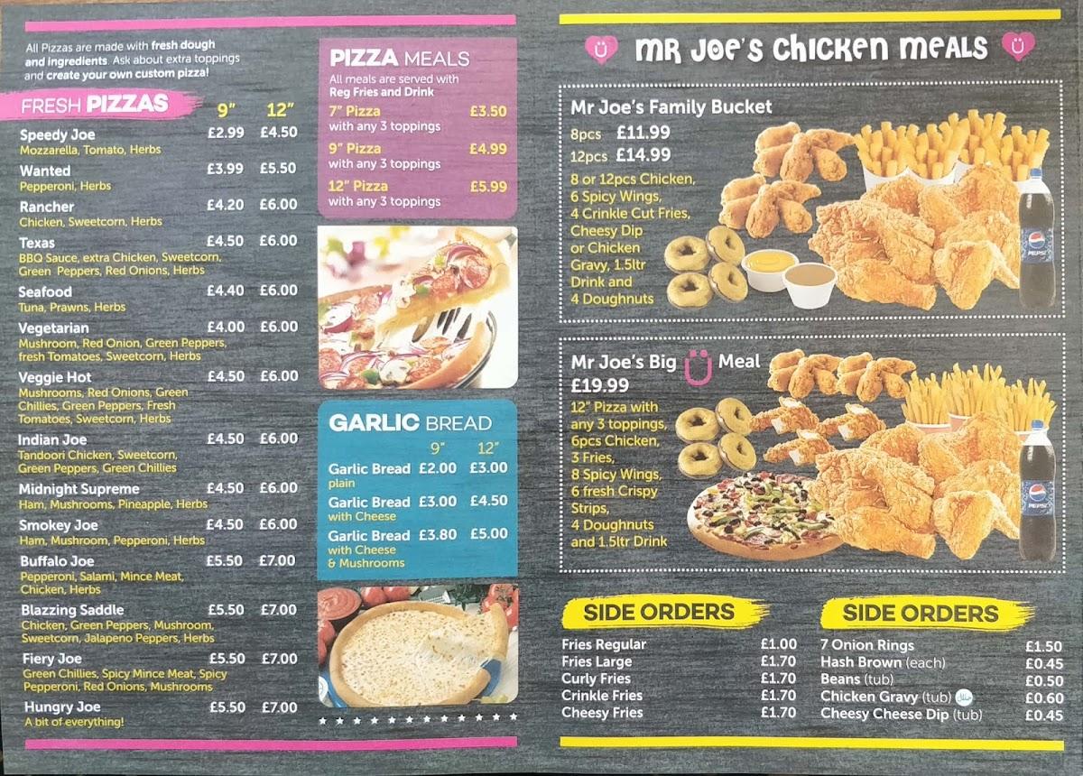 Menu at Mr Joe's fast food, Blackburn