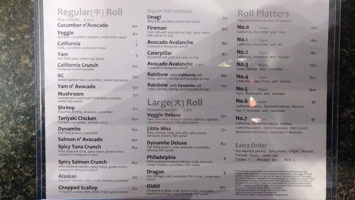 Menu at Oishii Express Japanese Restaurant, Salmon Arm