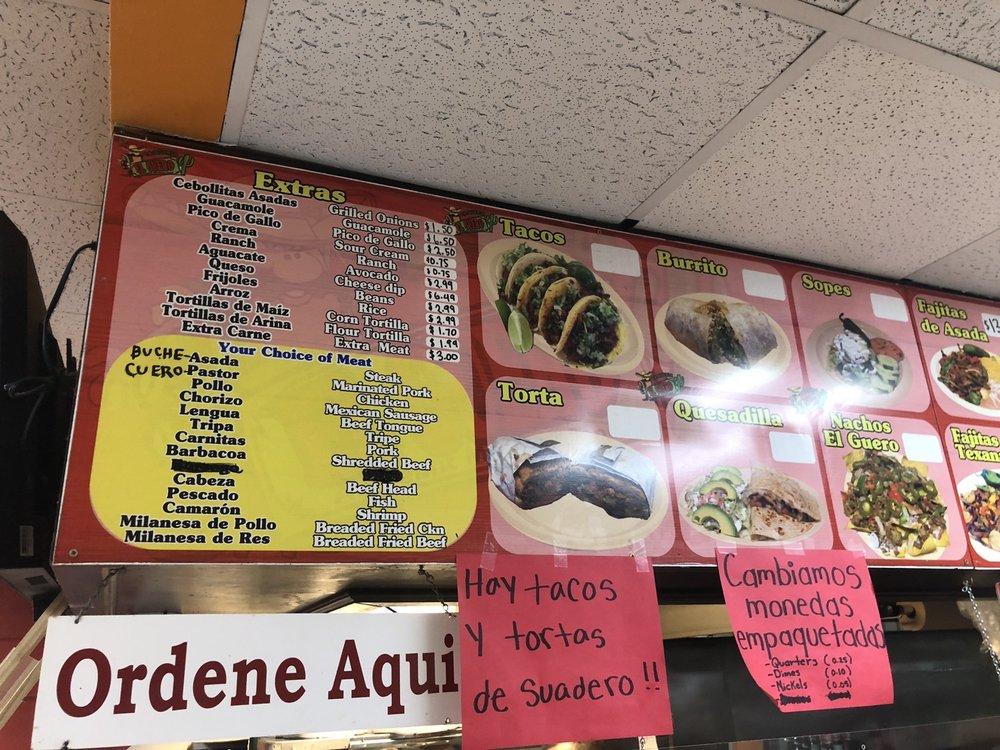Menu at Taqueria El Guero restaurant, Smyrna, S Cobb Dr SE