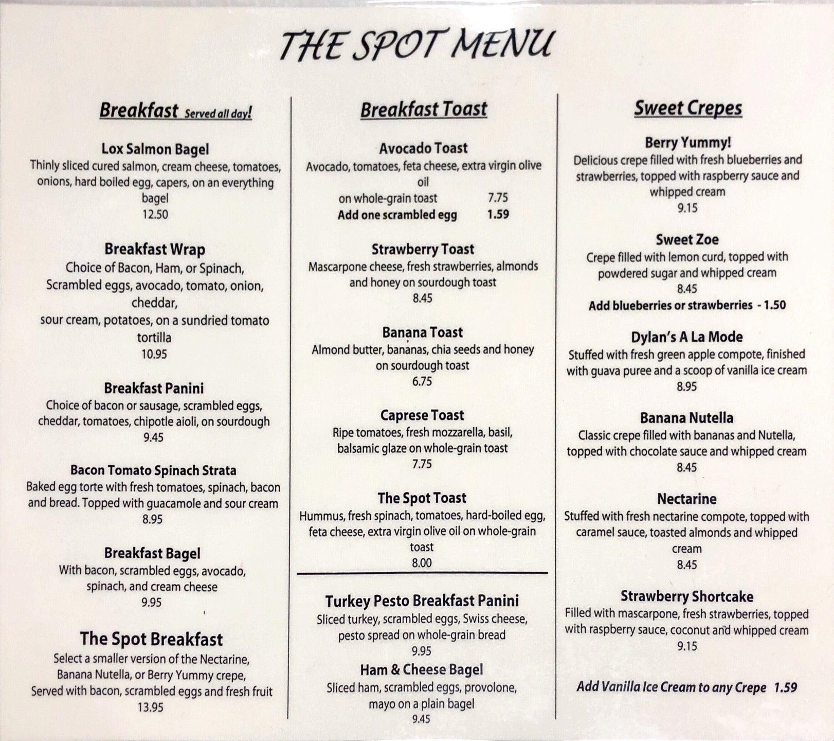 Menu at The Spot pub & bar, Cambria