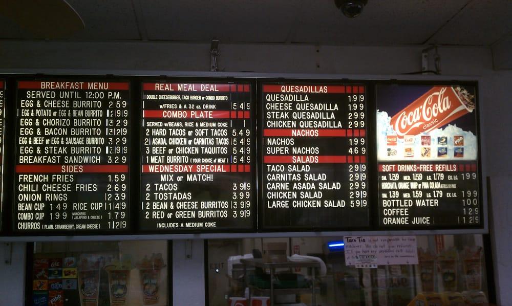 Menu at Taco Tia restaurant, Redlands, Orange St