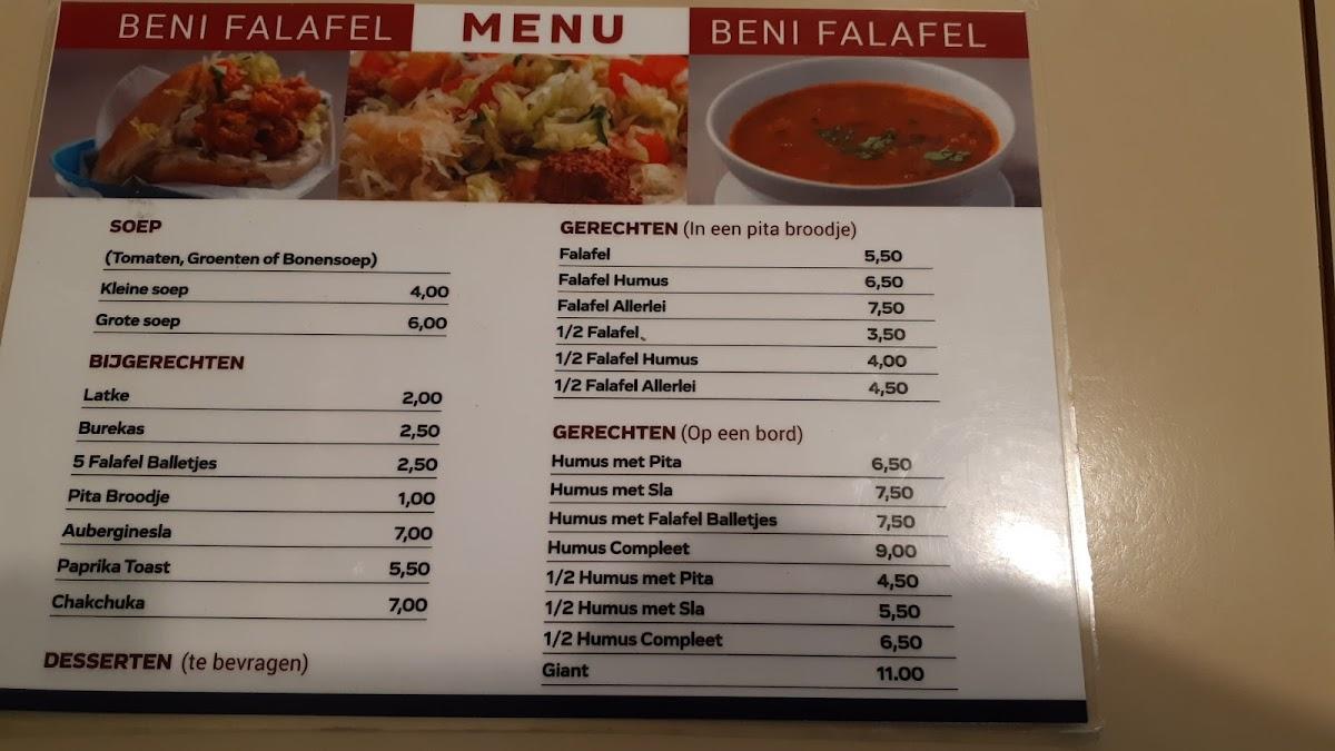 Menu at Beni Falafel, Antwerp