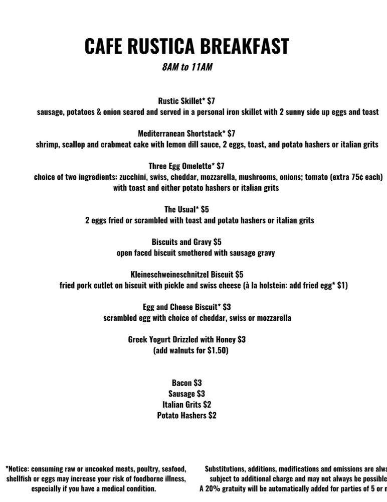 Menu at Cafe Rustika, Richmond