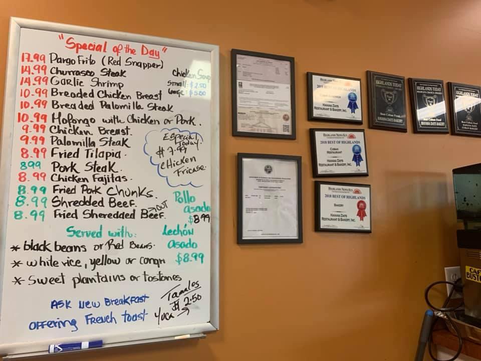 Menu at Havana Restaurant & Bakery Corp, Sebring