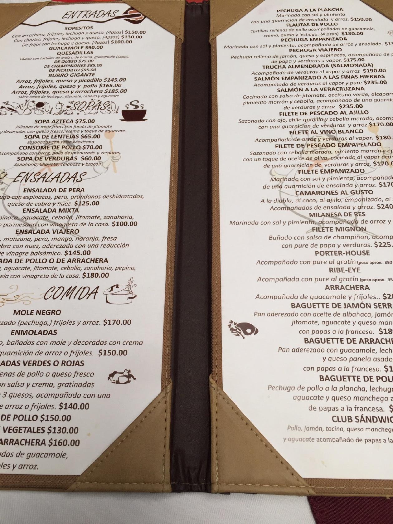 Menu at La Cocina restaurant, San Miguel de Allende