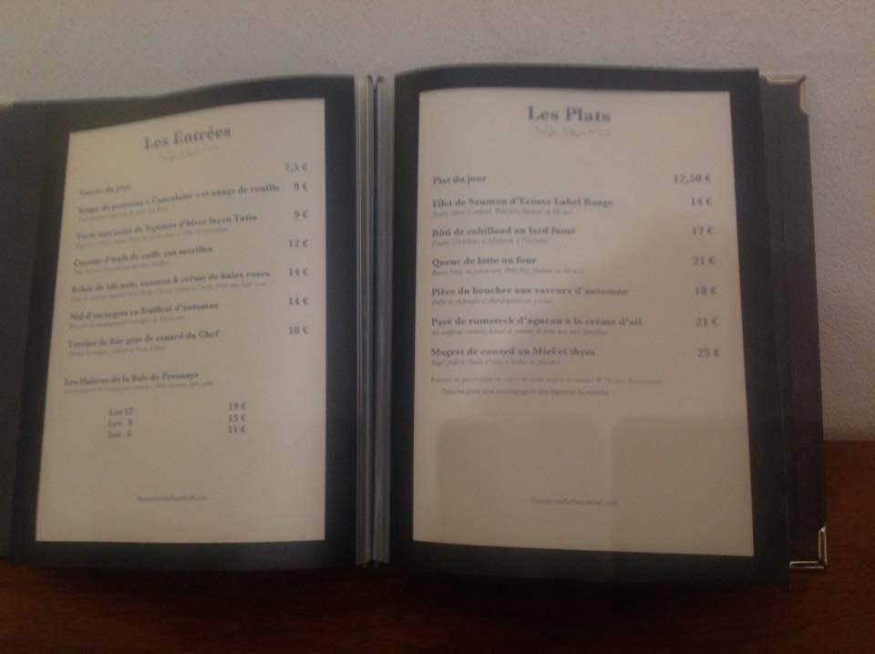 Menu at La Fleur de Sel restaurant, Dinan