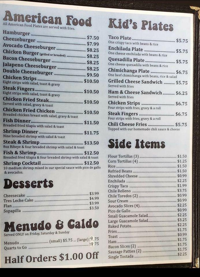 Menu at Little Angel's Restaurant, San Angelo